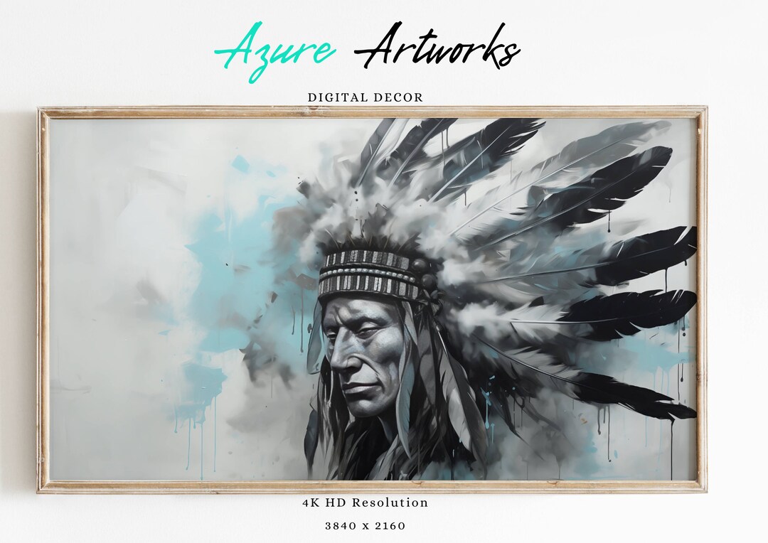 Abstract Native American Man Wall Art, Turquoise Shades, Printable Home ...