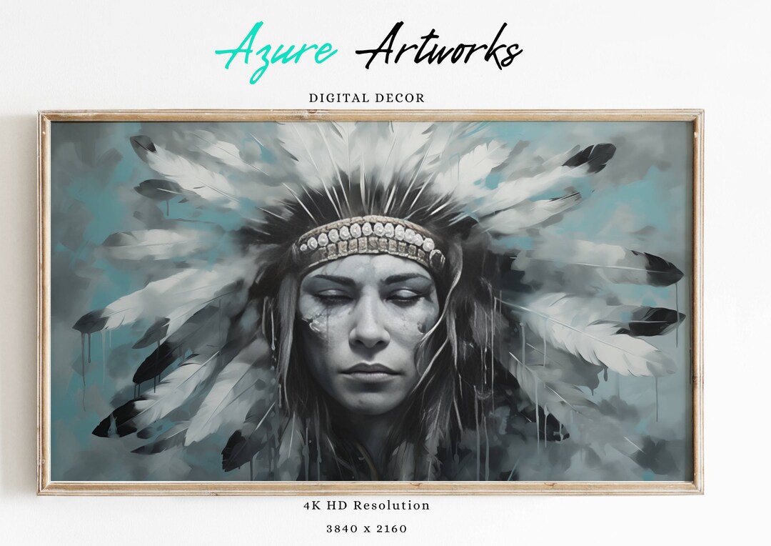 Abstract Native American Woman With Closed Eyes, Turquoise Shades, Wall ...