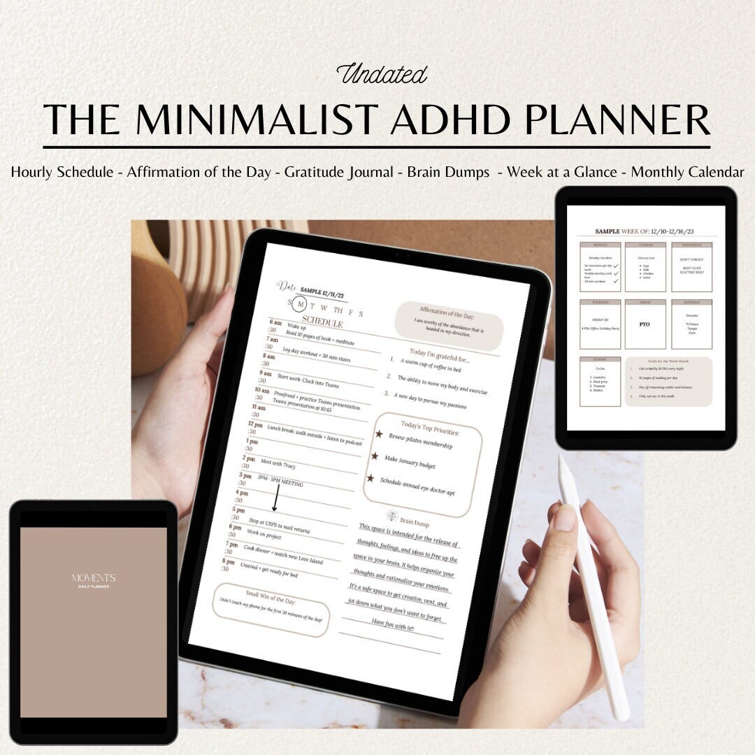 Digital Daily Minimalist ADHD Planner | | UNDATED Daily, Weekly ...