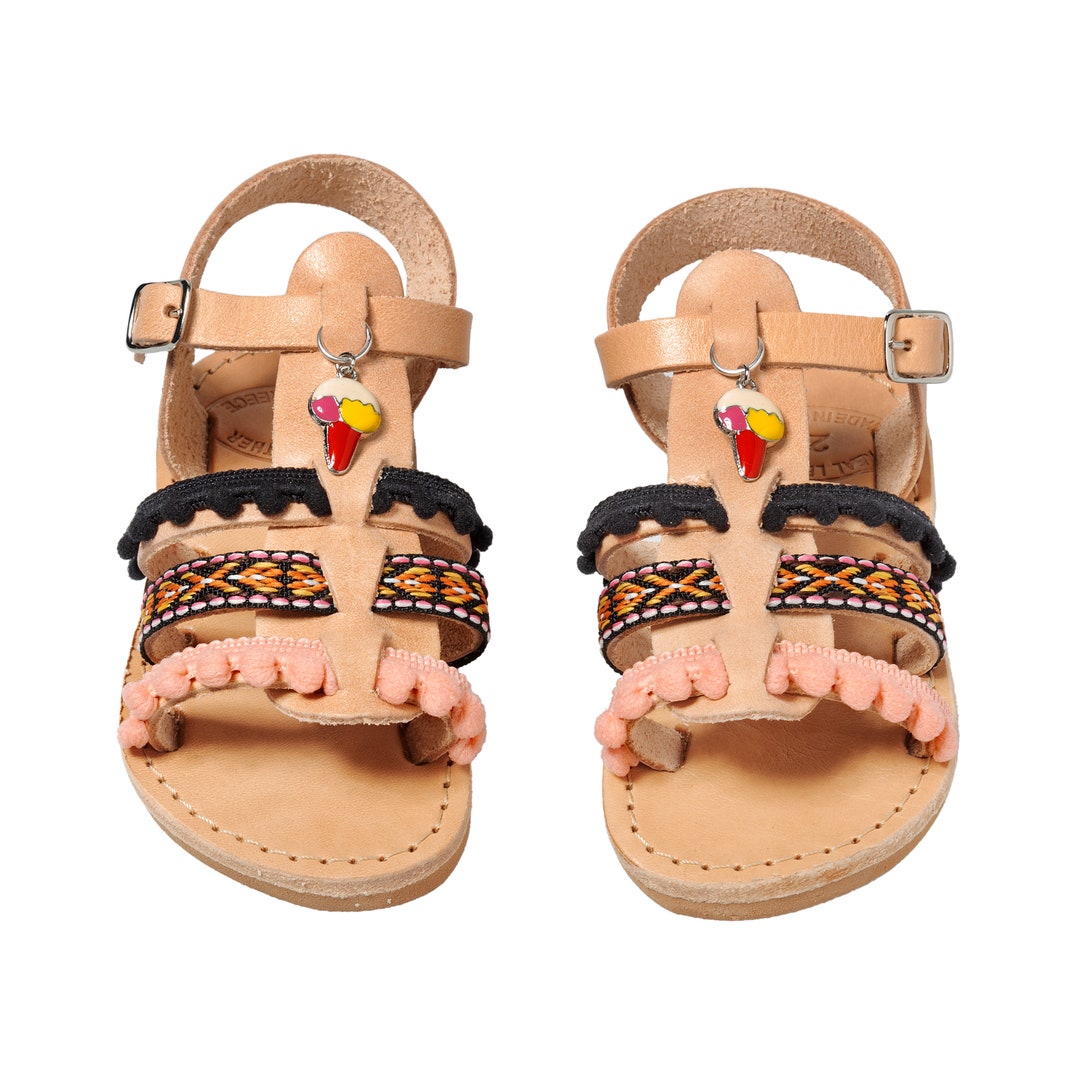 Handmade Girls Leather Sandals Black Salmon - Etsy