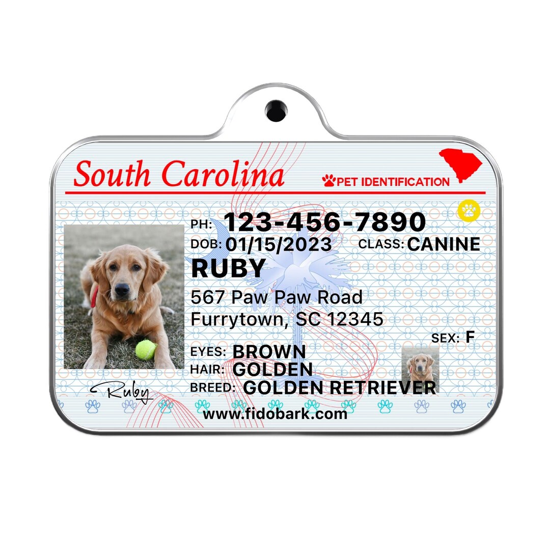 Dog License Tag ID Personalized Pet Driver License Id Dog State ID ...