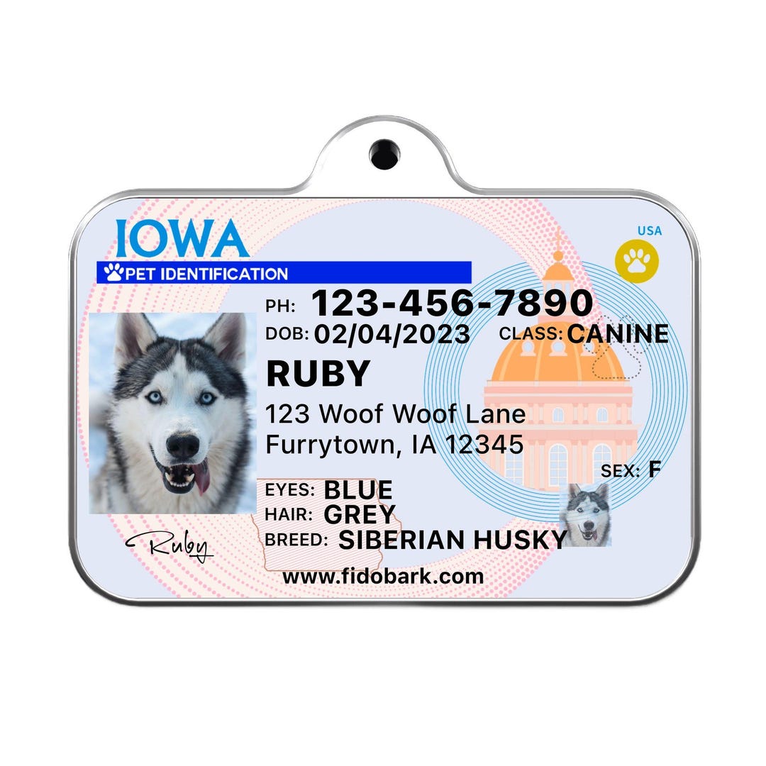 Iowa Pet ID Tag: Custom Driver License Dog Tag - Etsy