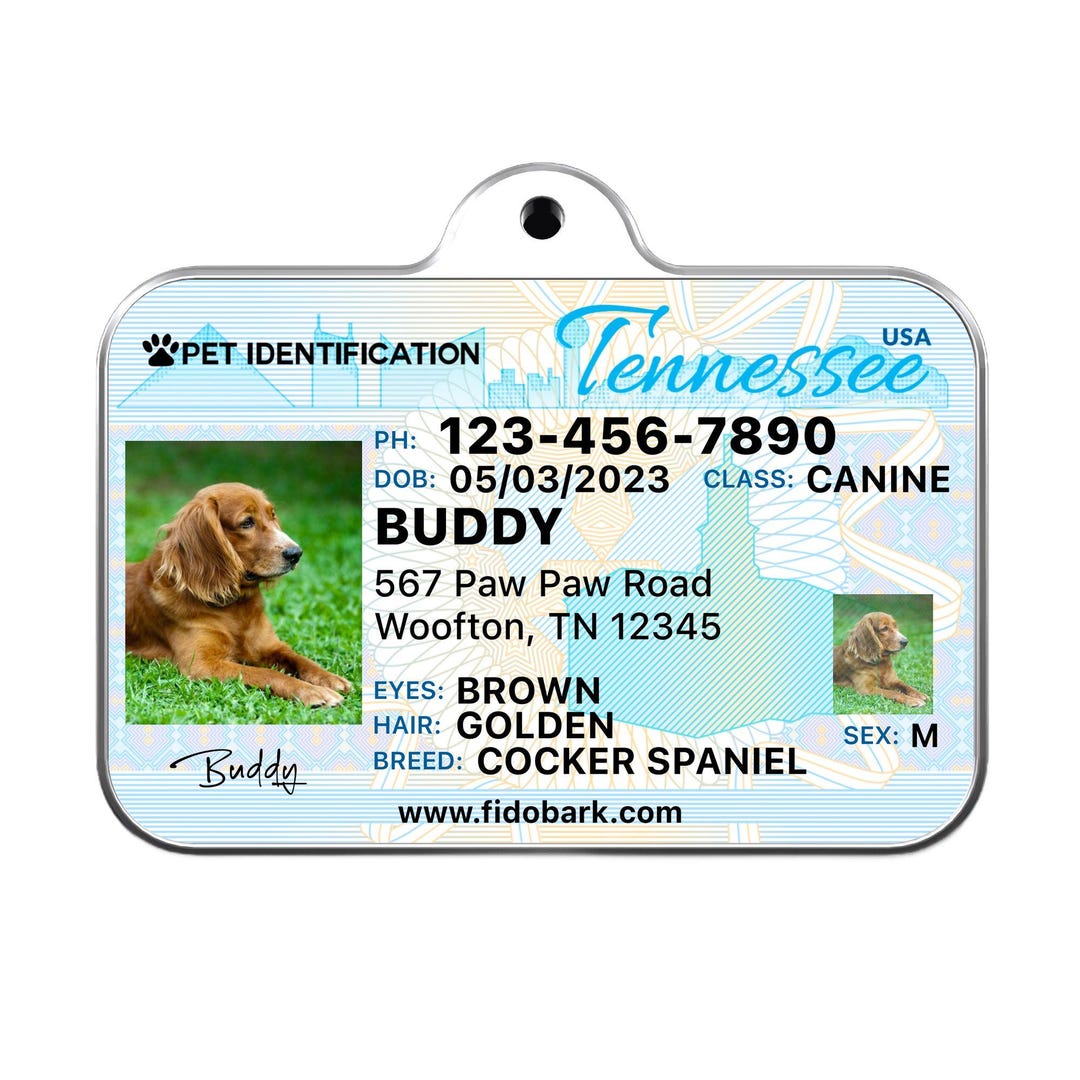 Tennessee Pet ID Tag: Custom Driver License Dog Tag - Etsy