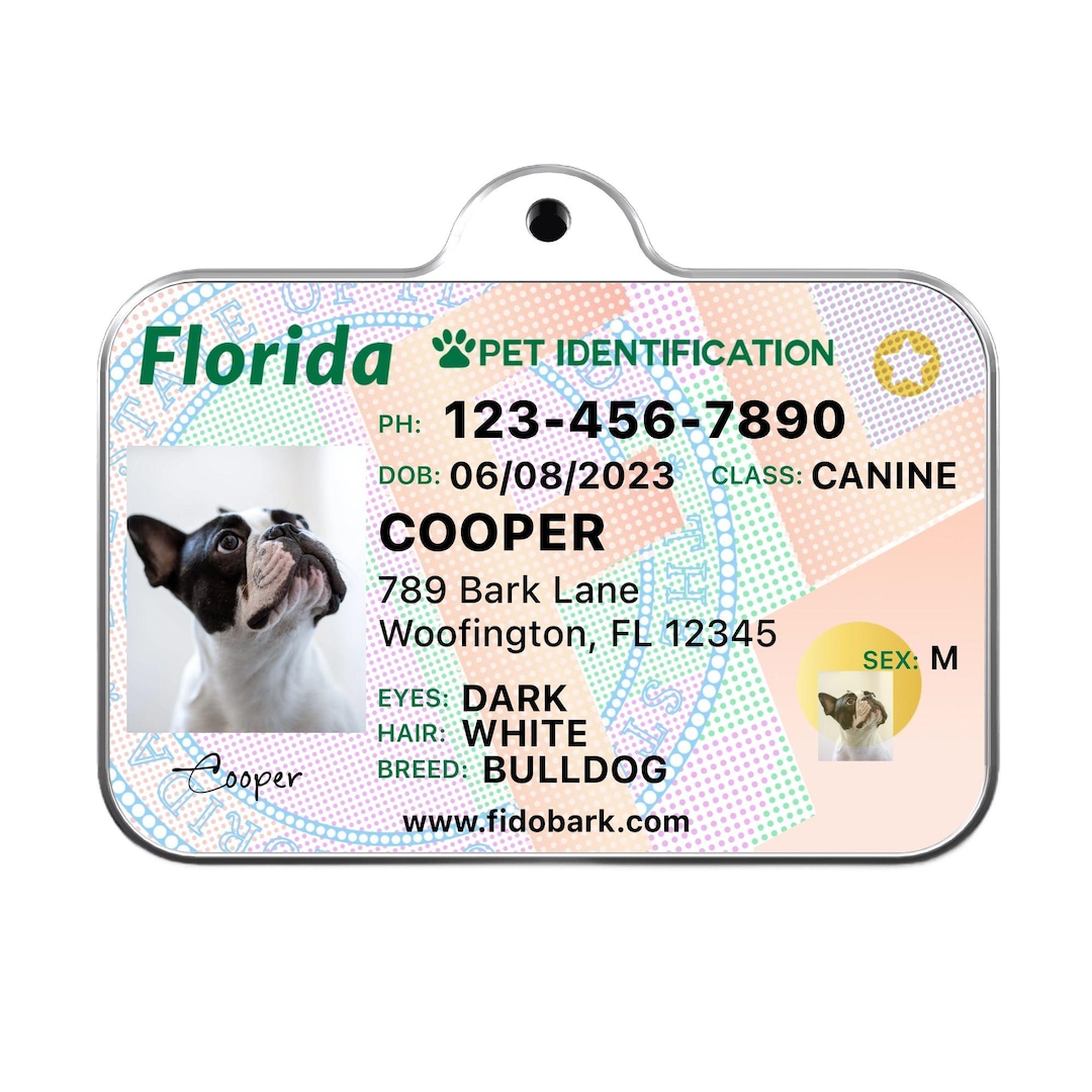 Florida Pet ID Tag: Custom Dog Driver License, Durable Aluminum - Etsy