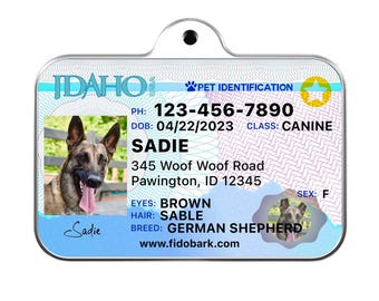 Idaho Driver License Custom Pet ID Tags - Personalized Dog Tags ...