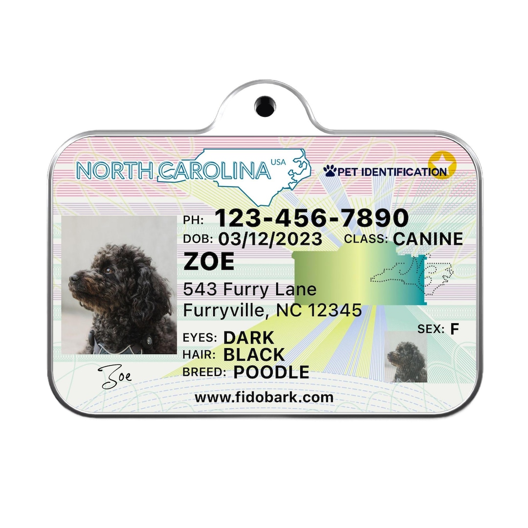 North Carolina Pet ID Tag: Custom Dog Driver License - Etsy