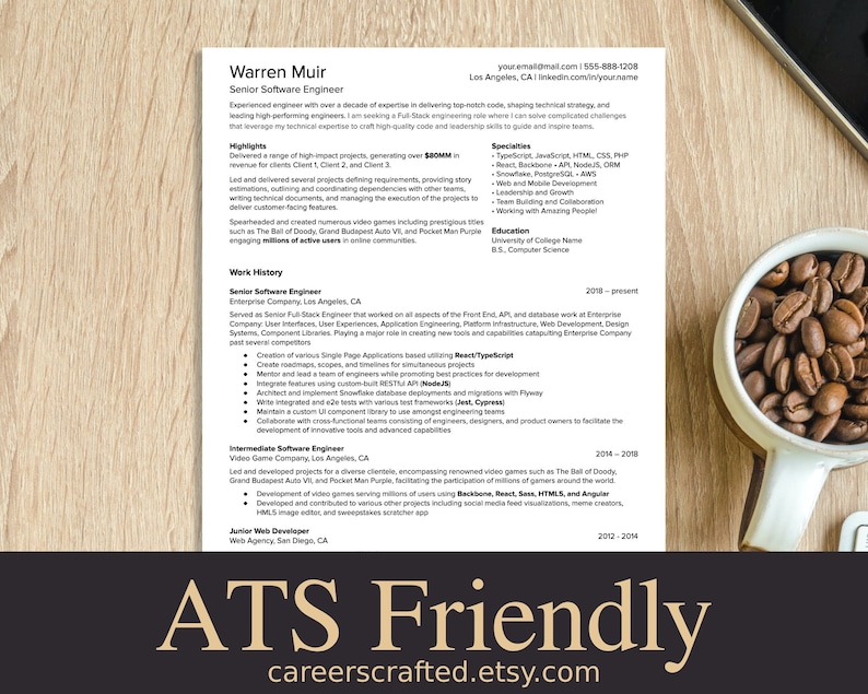 Software Engineer Resume Template - Etsy