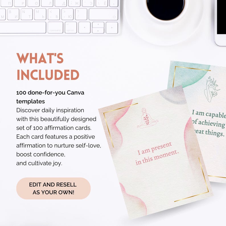 100 Positive Affirmation Cards: Printable Canva Templates (resell ...