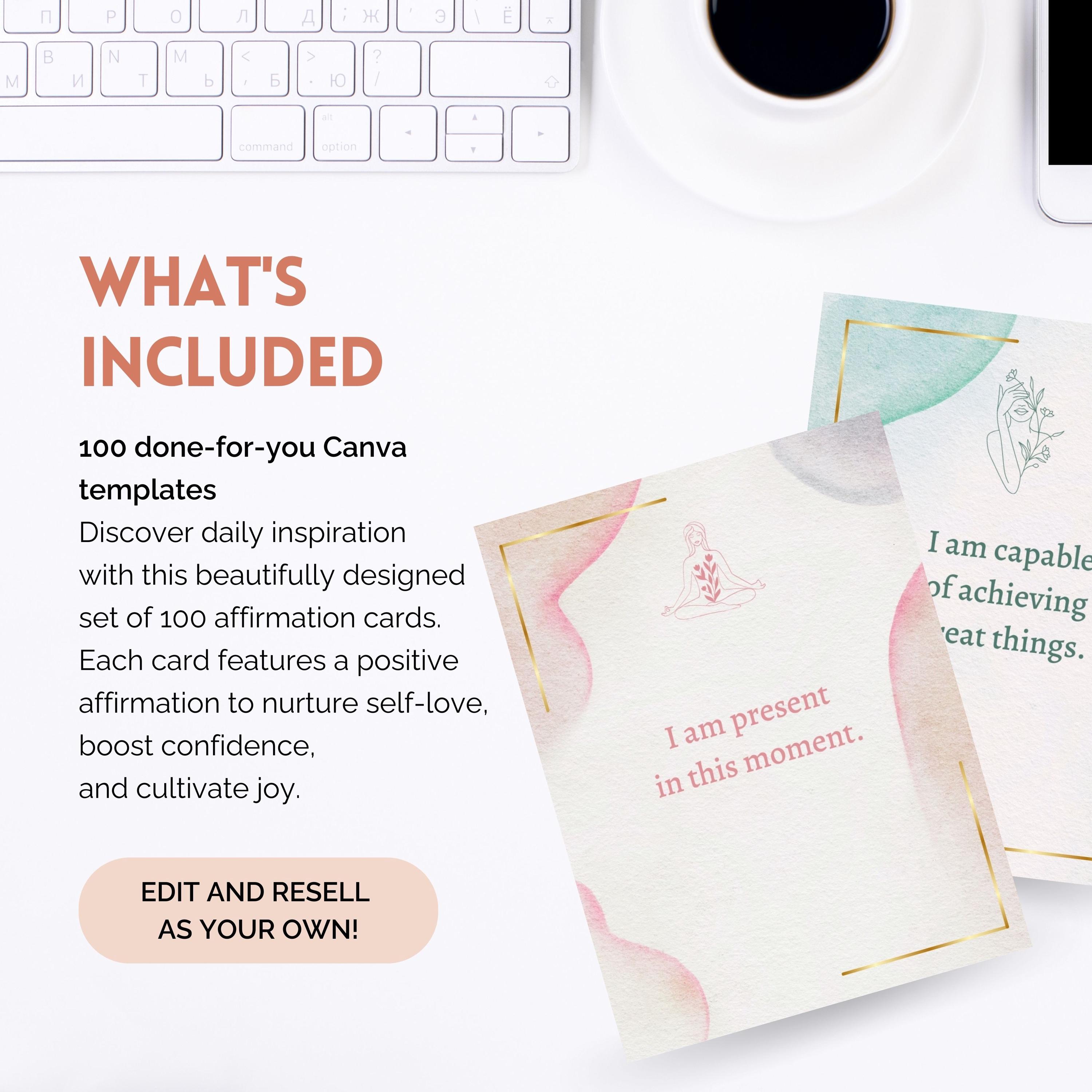 100 Positive Affirmation Cards: Printable Canva Templates (resell ...