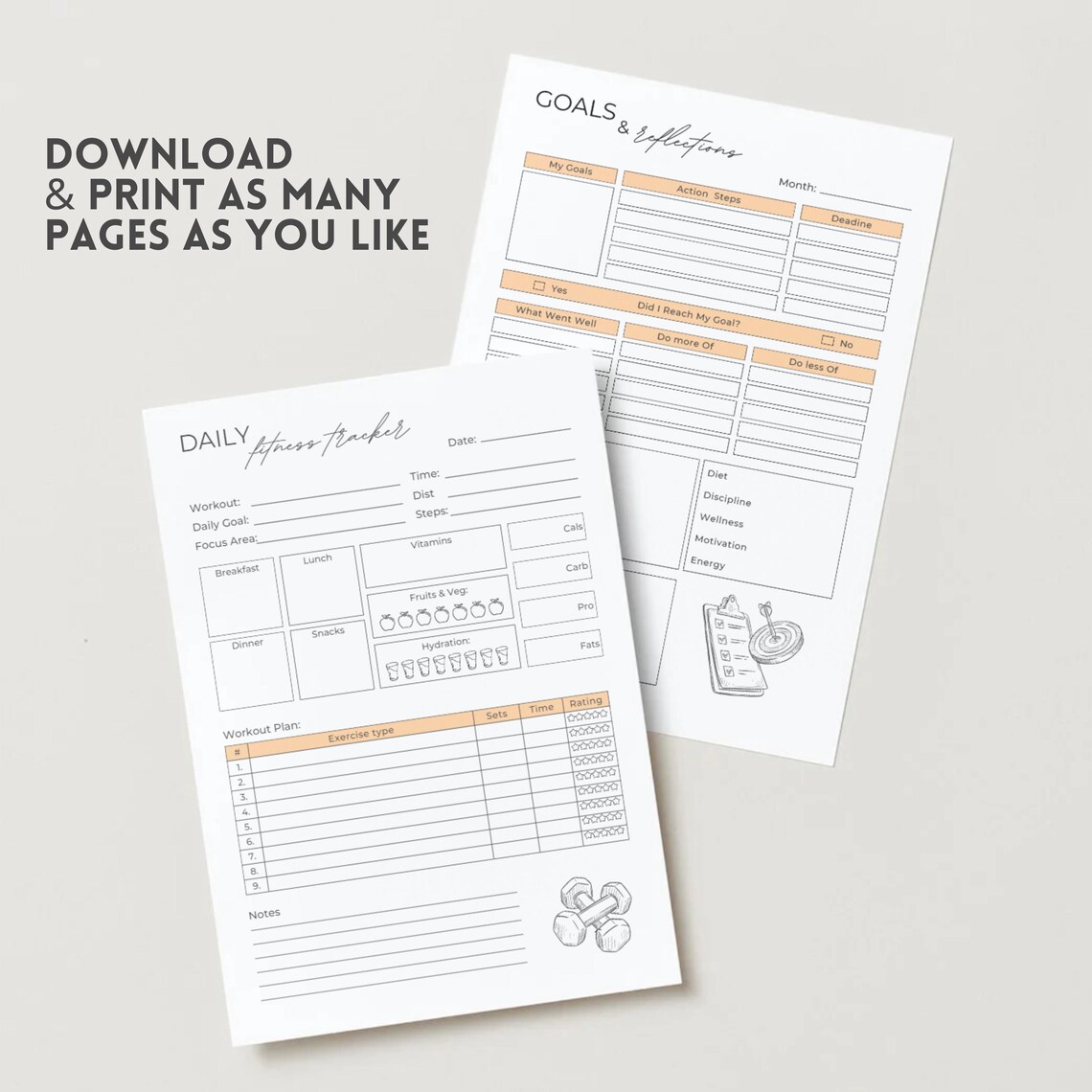 Printable Daily Fitness Tracker: Workout, Meal & Health Planner (PDF ...