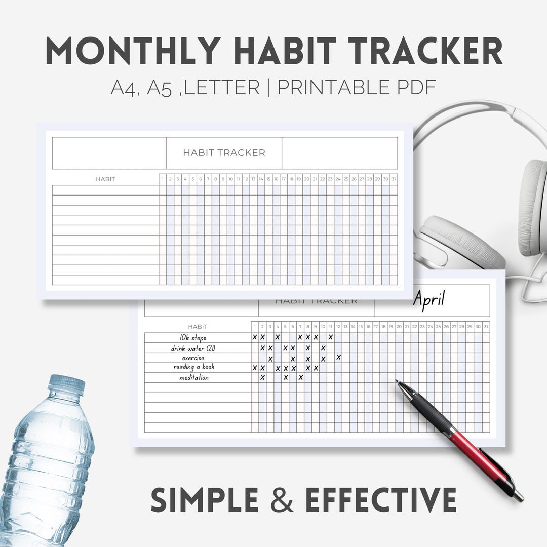 Printable Monthly Habit Tracker: Minimalist Daily Routine (a4/a5/letter ...