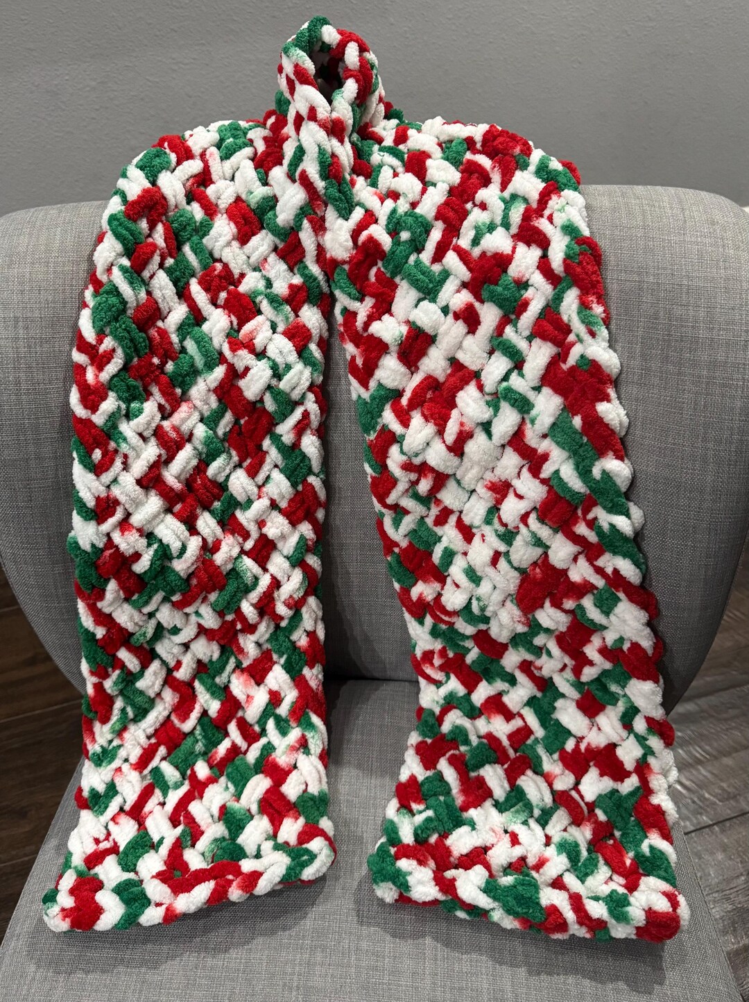 Chunky Knit Handmade Scarf Christmas Red, White, Green measures About 8 ...