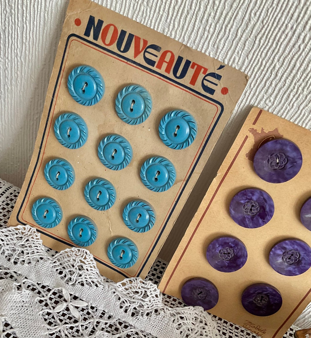 Vintage Haberdashery French Buttons Turquoise Rope Effectpurple Flower ...