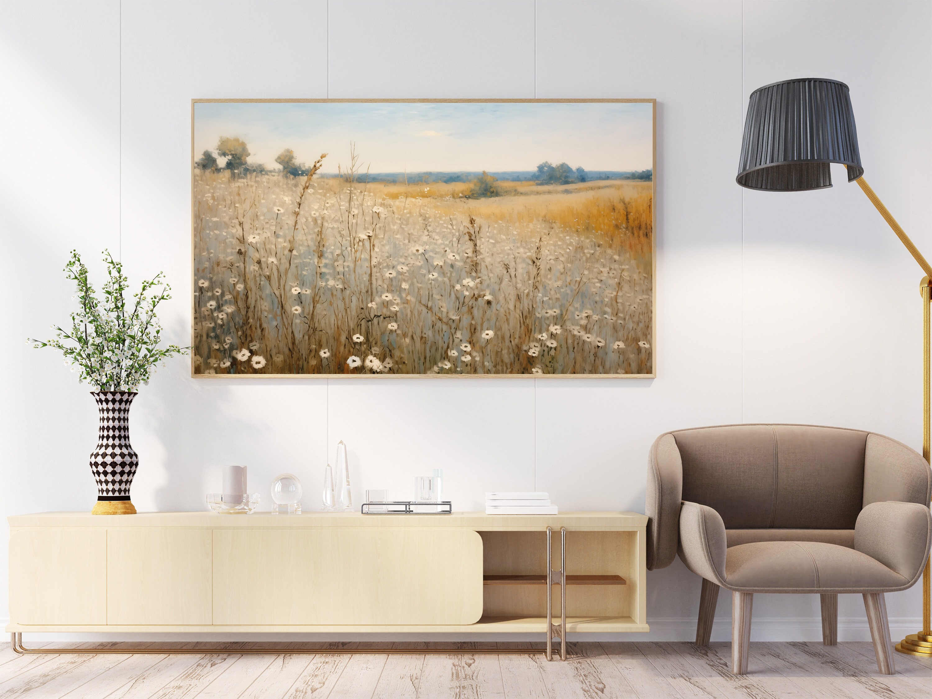 Printable Wildflower Field Landscape Oil Painting, Vintage Landscape ...