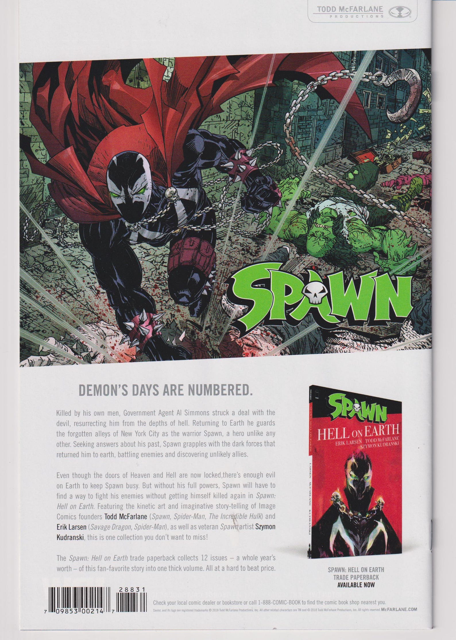 Spawn 288 Mattina and Mcfarland B & W Sketch Variant Image Comics 2018 ...