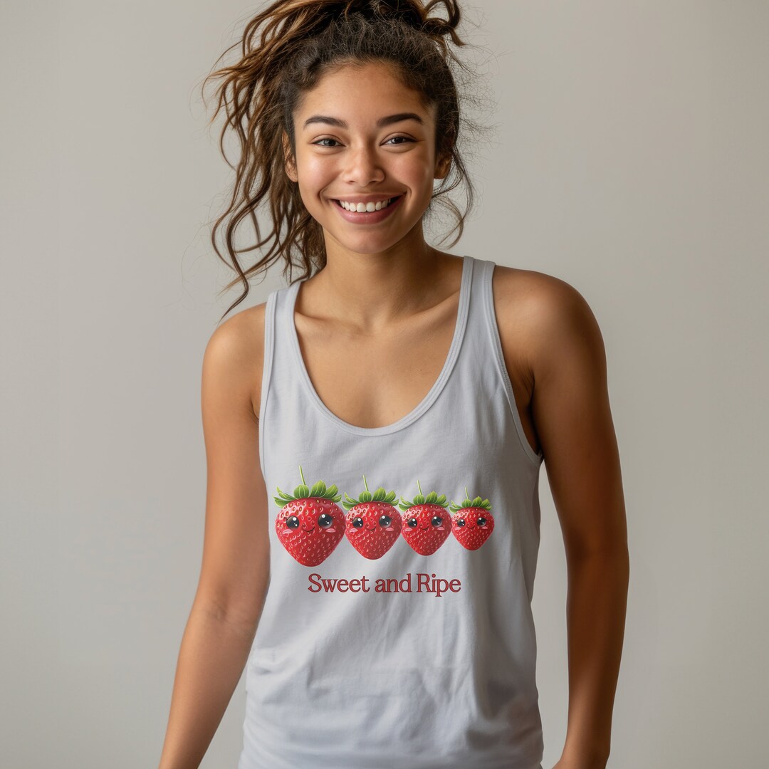 Cute Strawberry Tank Top, Adorable Fruit Design Tank Top, Trendy Summer ...