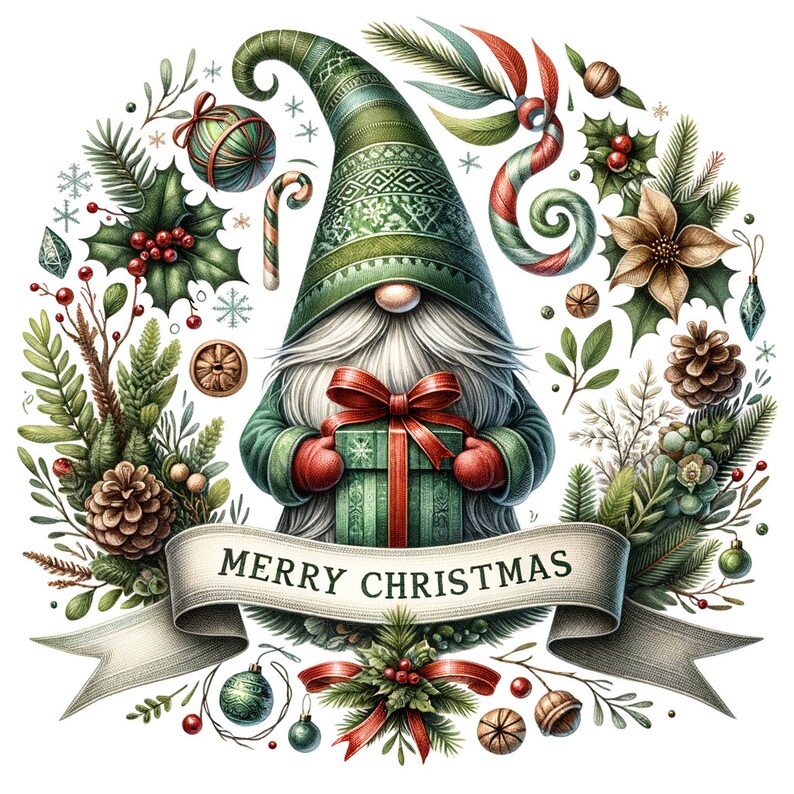 5 Christmas Gnomes PNG in Red & Green Festive Holiday Gnome Clipart ...