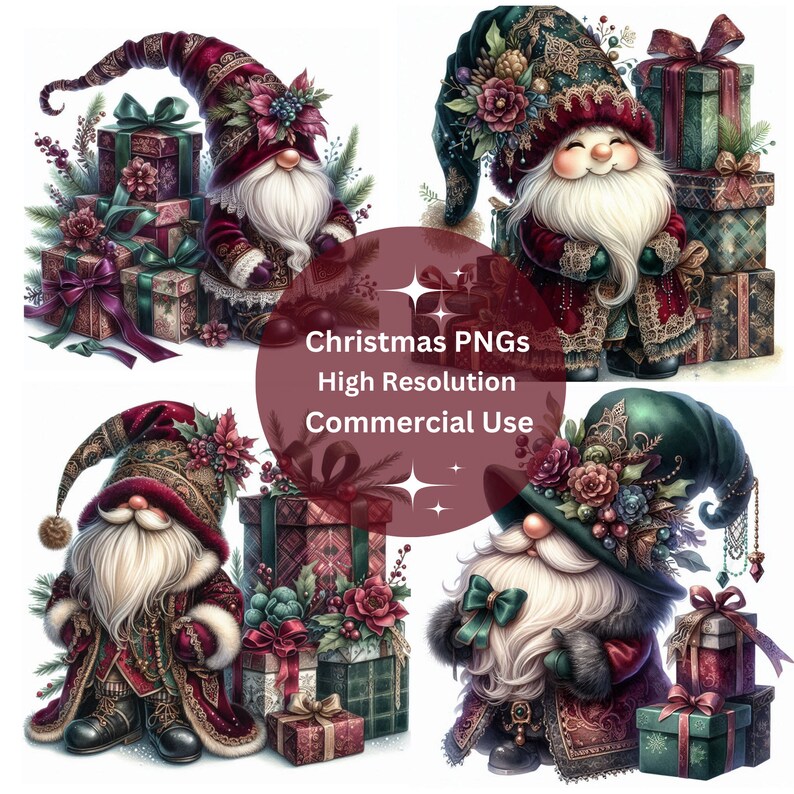 Whimsical Christmas Watercolor Gnome Clipart Bundle I Christmas Card ...