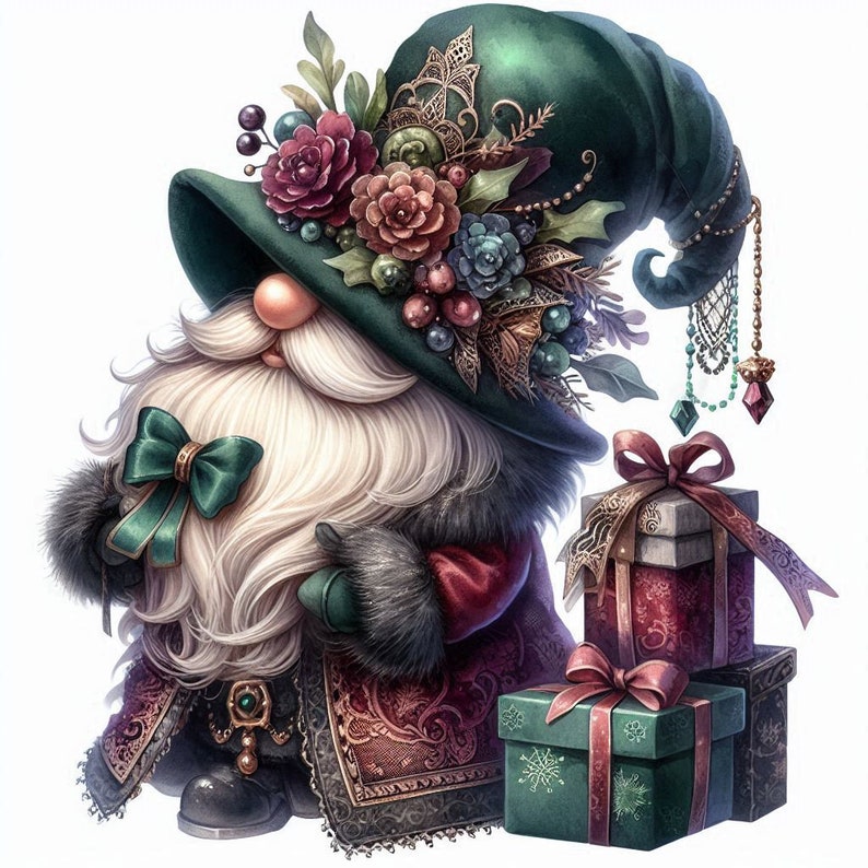 Whimsical Christmas Watercolor Gnome Clipart Bundle I Christmas Card ...