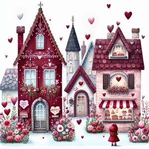Valentine Houses Clipart Bundle I Cute Valentine Houses PNG I Paper ...