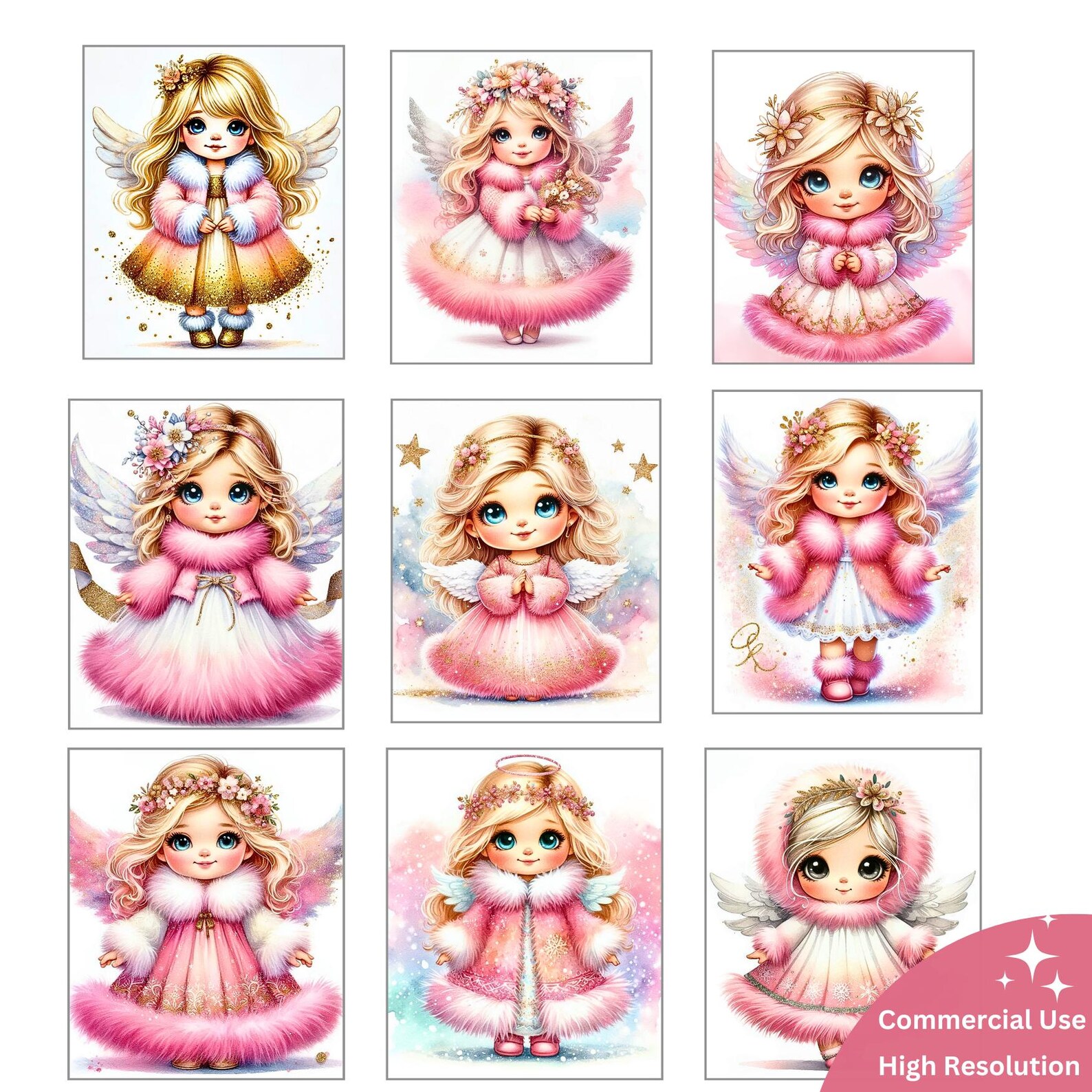 Festive Watercolor Angels Clipart Collection I Angel Clipart I Cute ...
