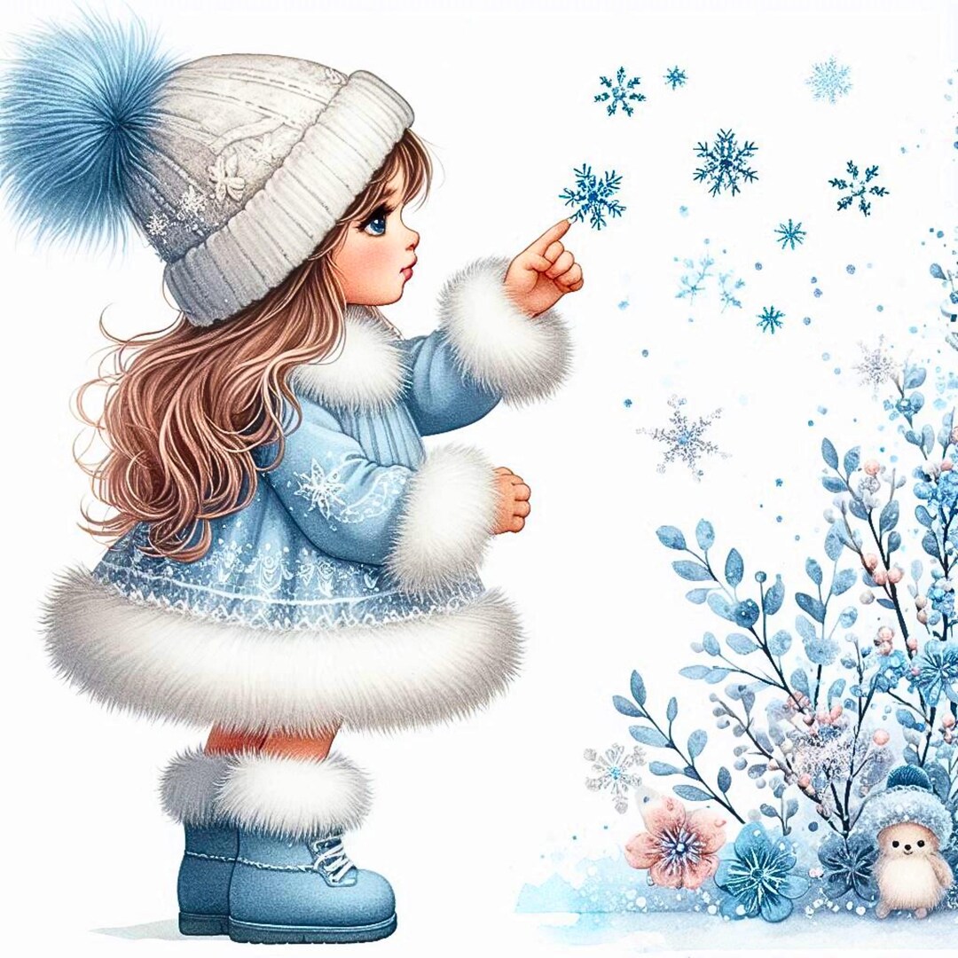 Winter Cute Girls Set of 6 Pngs Clipart Commercial Use Magical Winter ...
