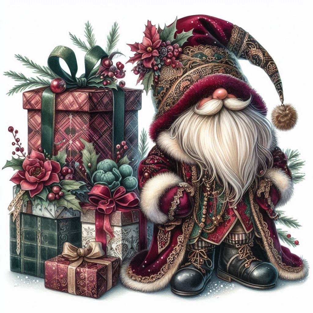 Whimsical Christmas Watercolor Gnome Clipart Bundle I Christmas Card ...