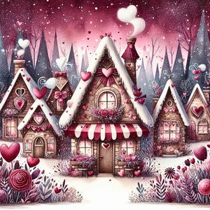 Valentine Houses Clipart Bundle I Cute Valentine Houses PNG I Paper ...