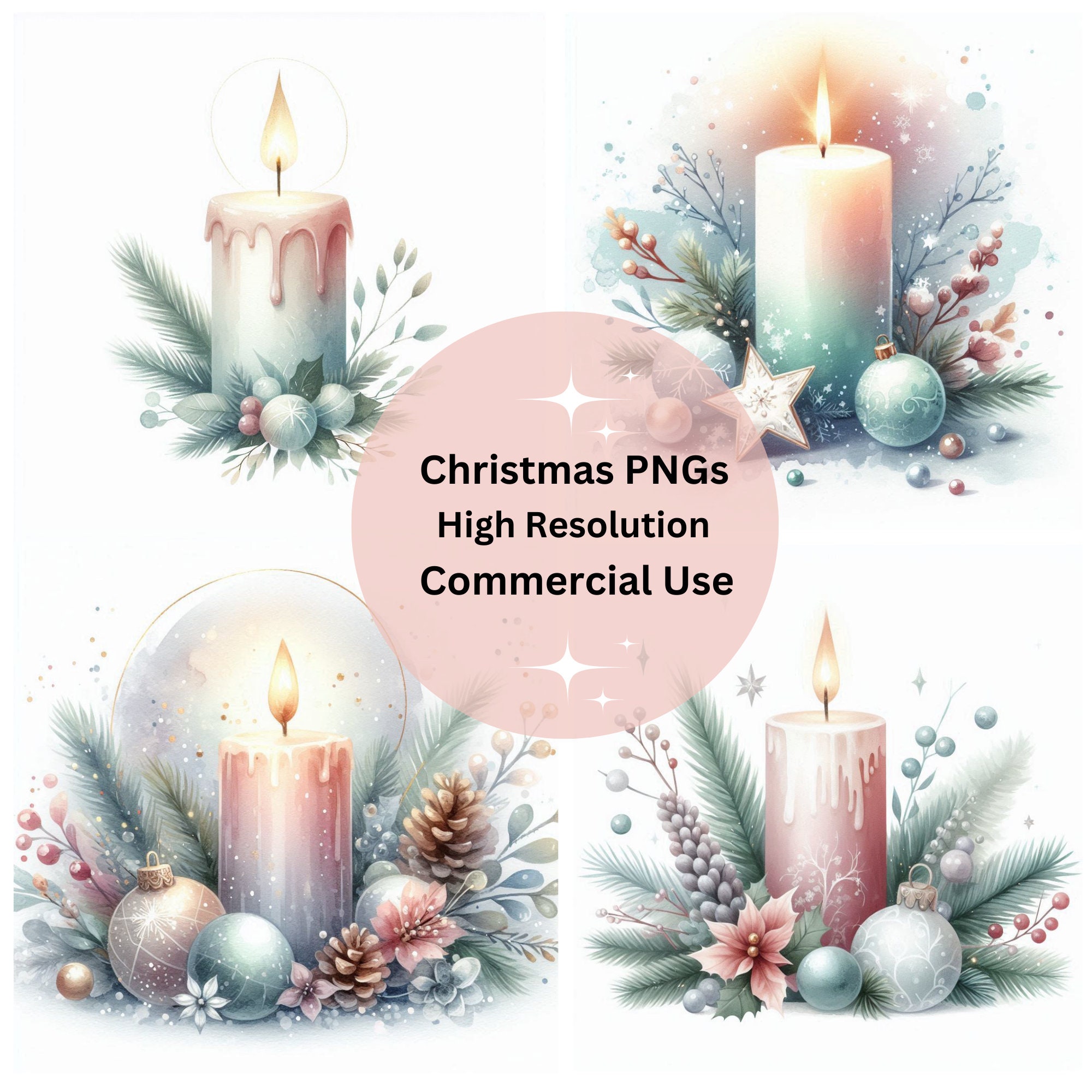 Festive Candle Christmas PNG Clipart Bundle Holiday Decor Clipart ...