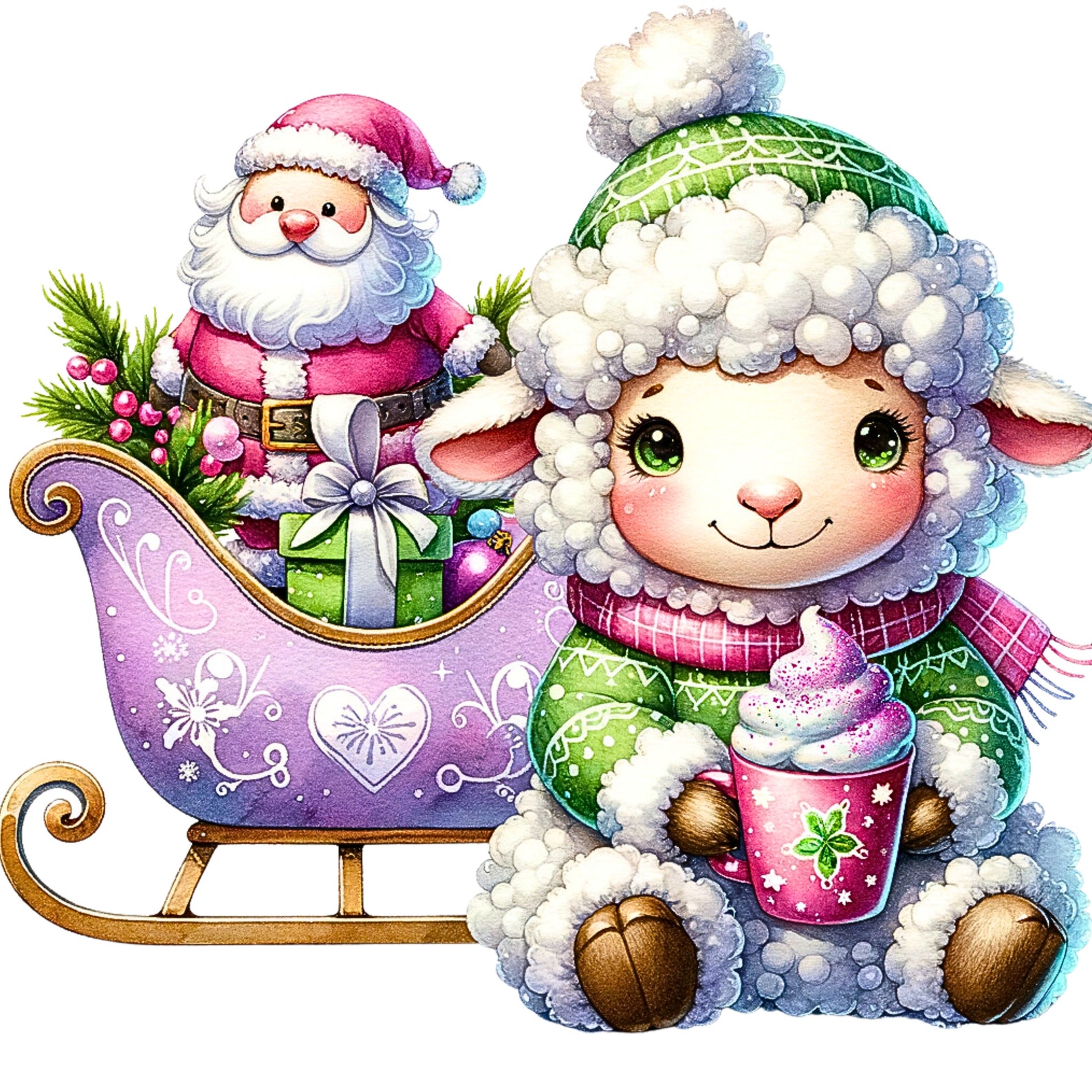 Cute Christmas Sheep Clipart PNG Bundle | 5 Festive Sheep Designs ...