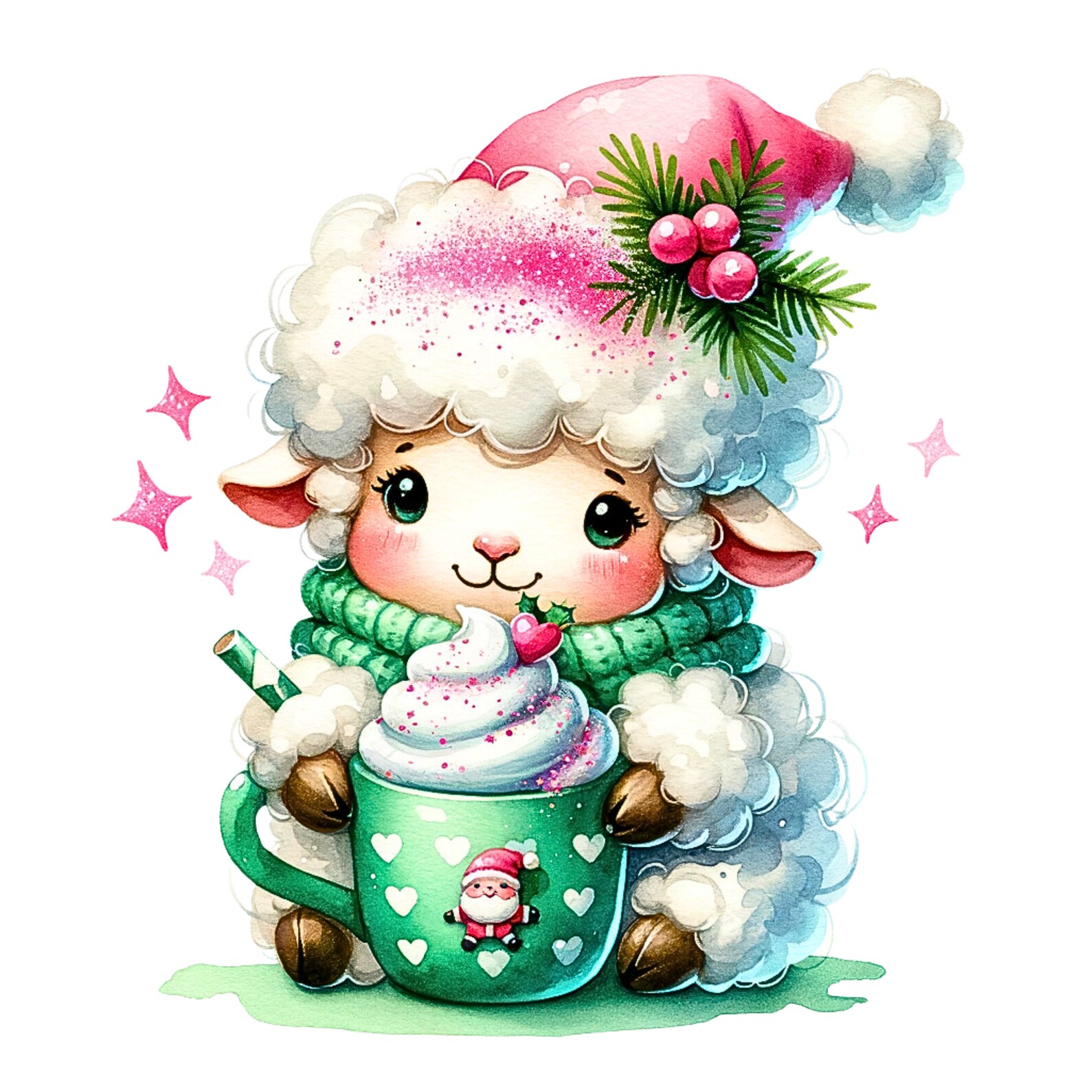 Cute Christmas Sheep Clipart PNG Bundle | 5 Festive Sheep Designs ...