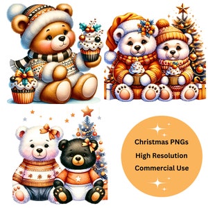 Watercolor Teddy Bear Clipart I Watercolor Christmas Clipart I Winter ...