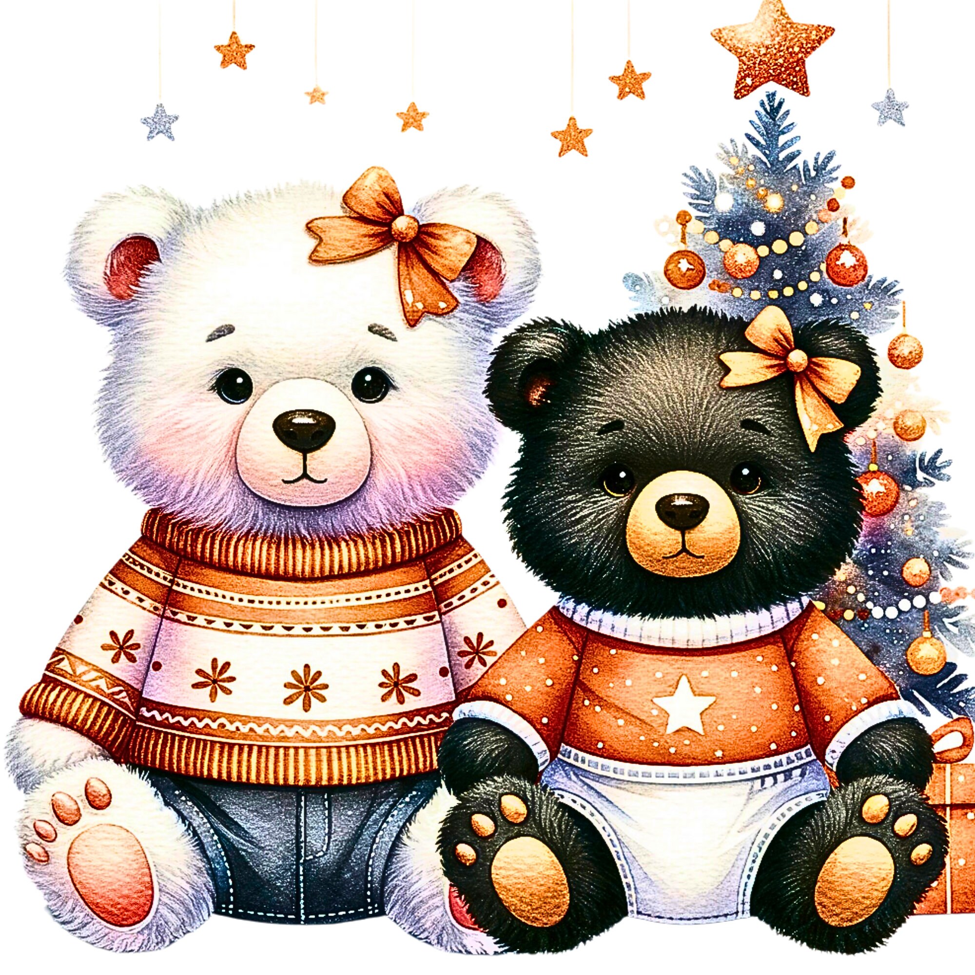 Watercolor Teddy Bear Clipart I Watercolor Christmas Clipart I Winter ...