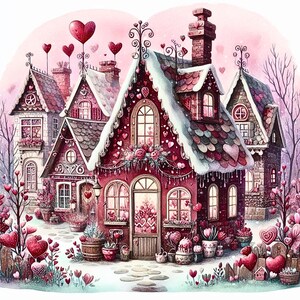 Valentine Houses Clipart Bundle I Cute Valentine Houses PNG I Paper ...