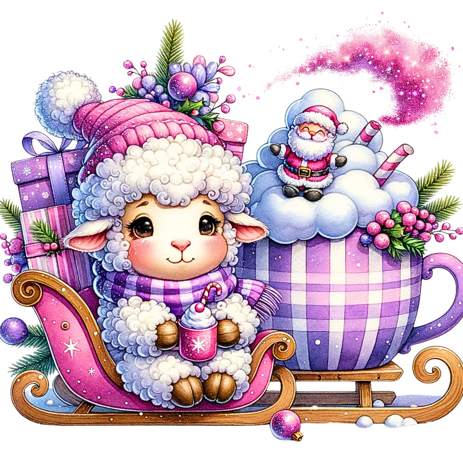 Cute Christmas Sheep Clipart PNG Bundle | 5 Festive Sheep Designs ...