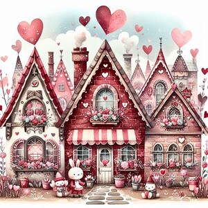 Valentine Houses Clipart Bundle I Cute Valentine Houses PNG I Paper ...