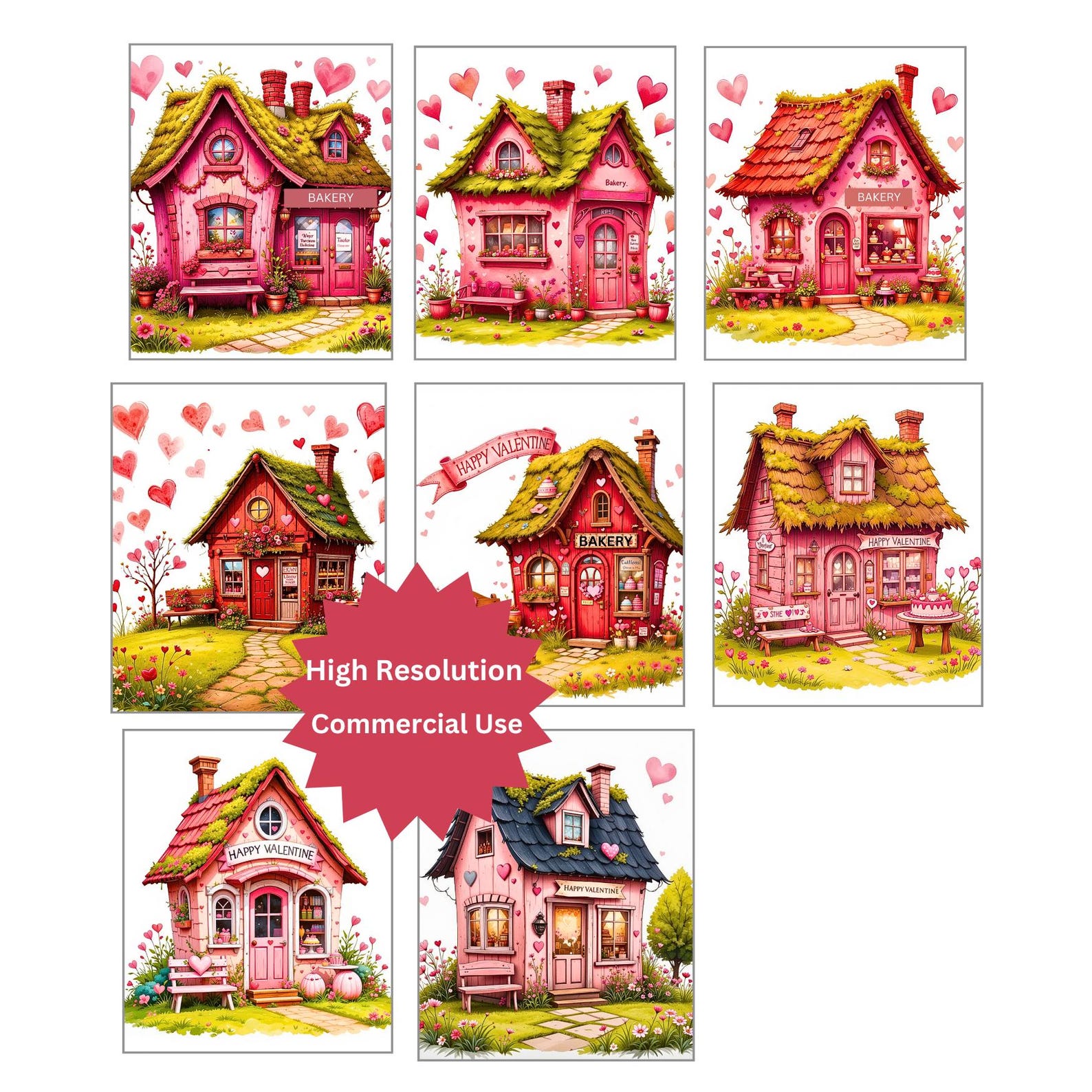 Valentine Houses Clipart Set I Cute Houses Clipart I Happy Valentine I ...