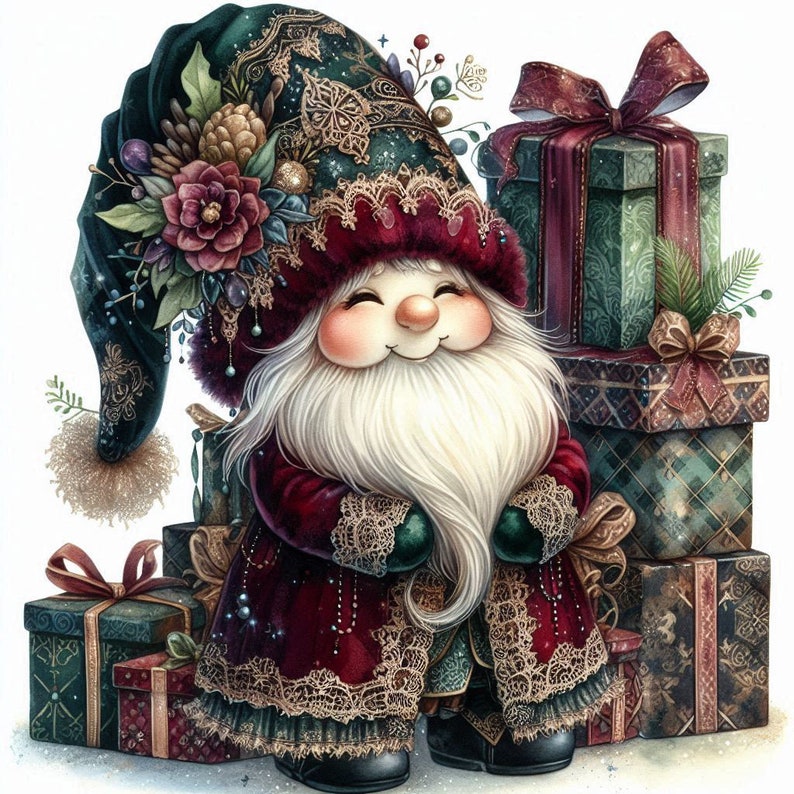 Whimsical Christmas Watercolor Gnome Clipart Bundle I Christmas Card ...