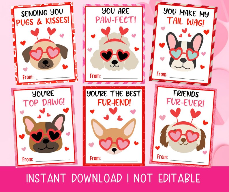 Printable Dog Valentine's Day Cards | Kids Valentine Printable | Class ...
