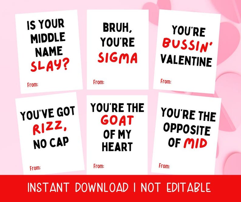 Slang Valentine Cards, Middle School Valentine's Day Cards, Tween Teen ...