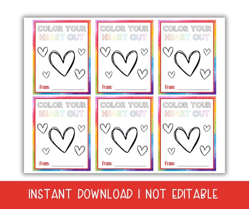 Valentine's Day Coloring Cards, Kids Valentine Printable, Class ...