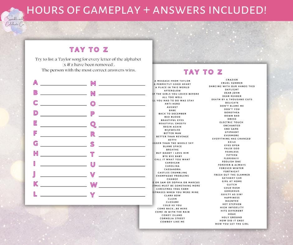 Taylor Party Game Bundle | Taylor Fan Birthday Party Printable ...