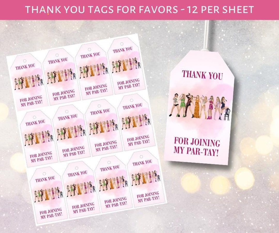 Eras Taylor Birthday Thank You Tags | Birthday Thank You Tags | Party ...