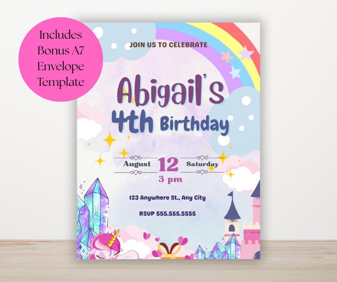 Colorful Magical Rainbow Birthday Party Invitation | Digital Invitation ...