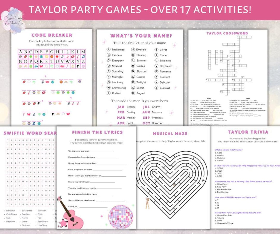Taylor Party Game Bundle | Taylor Fan Birthday Party Printable ...