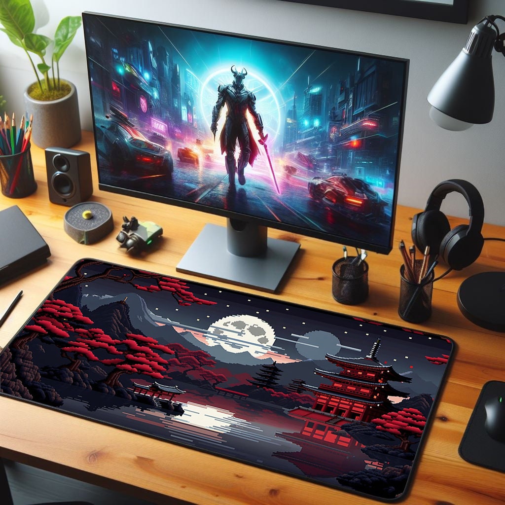 Pixel Art Desk Mat, Japanese Fantasy Led Gaming Mouse Pad, XXL Mouse ...