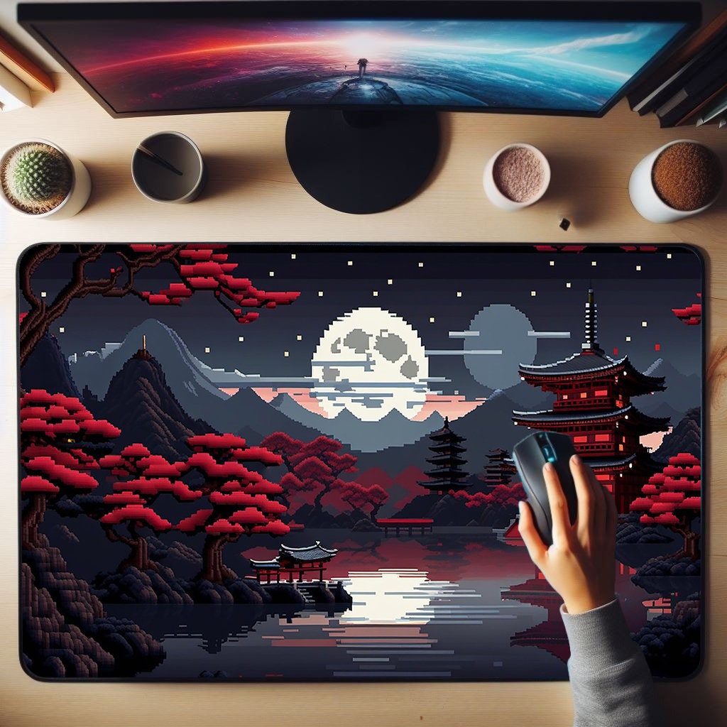 Pixel Art Desk Mat, Japanese Fantasy Led Gaming Mouse Pad, XXL Mouse ...