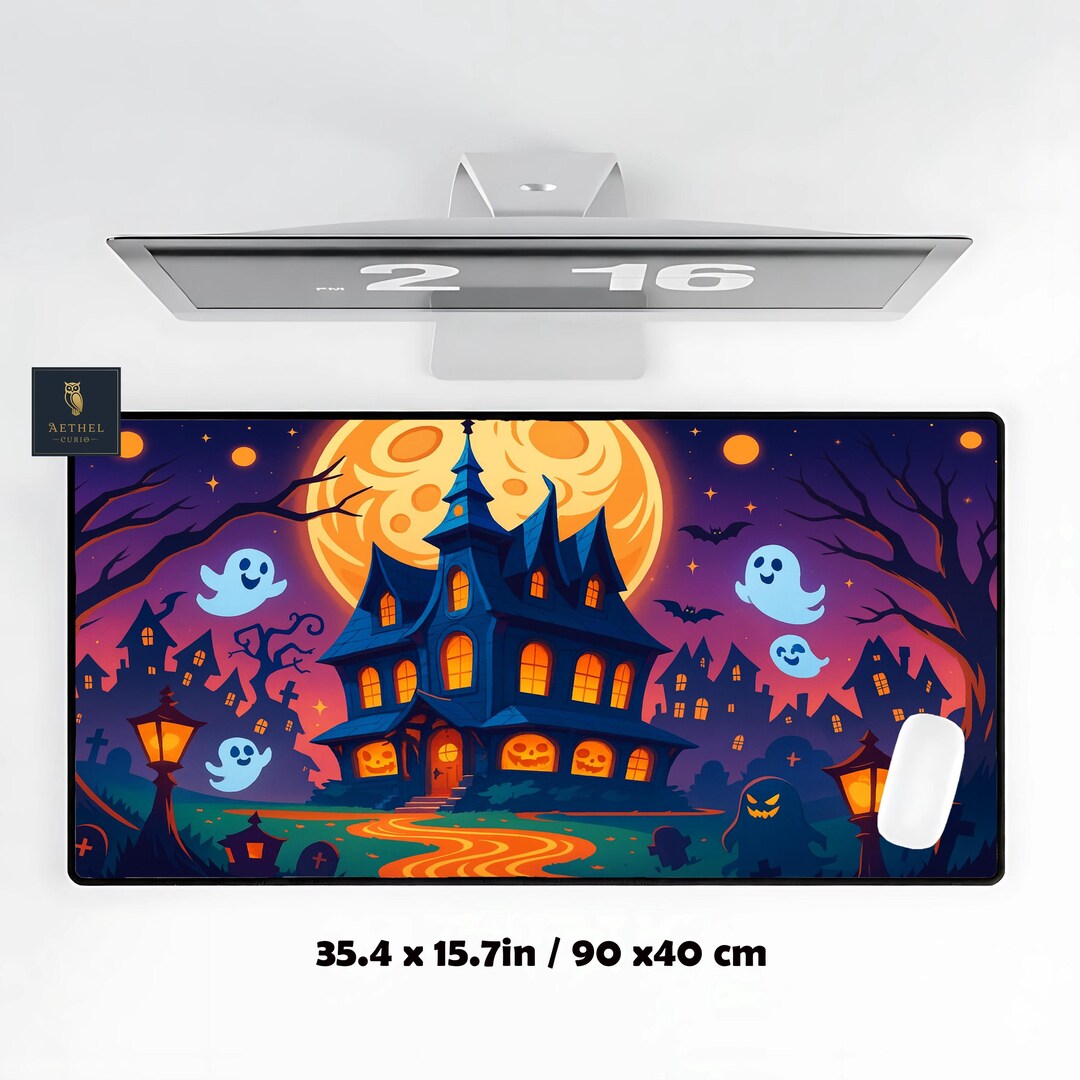 Haunted House RGB LED Mouse Pad | Halloween Ghost Desk Mat - Etsy