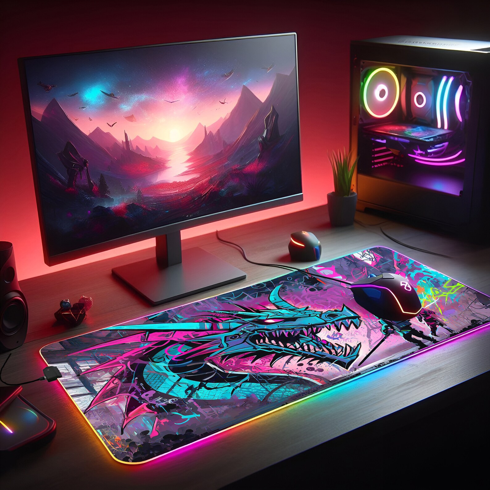 Cyberpunk Graffiti Dragon Mouse Pad, XXL, Graffiti Desk Mat, Led Gaming ...