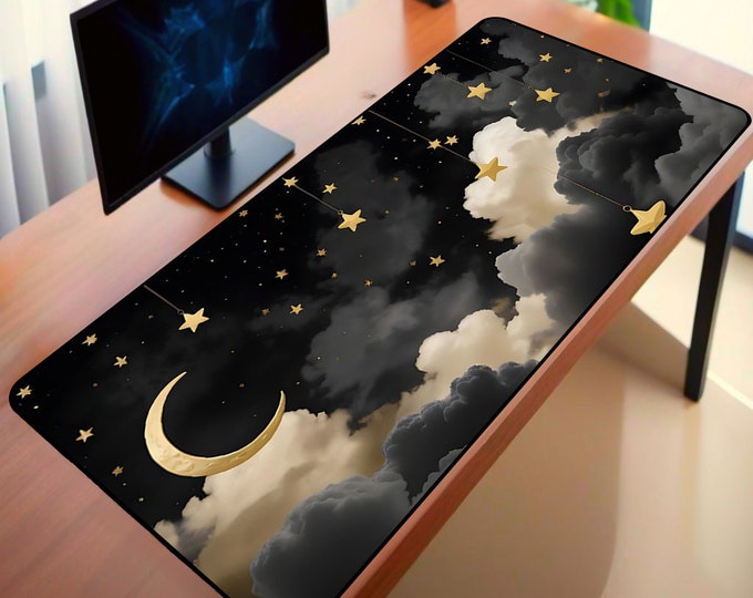 Moon Phases Desk Mat Gold, Celestial Mousepad, Witchy Mouse Pad Large ...
